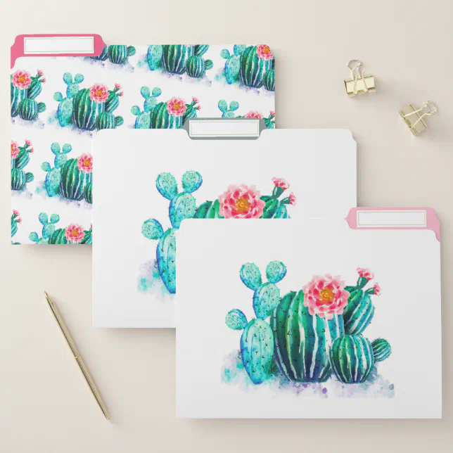 watercolor Cactus File Folder | Zazzle