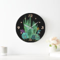 Watercolor, cactus, flowers large clock | Zazzle