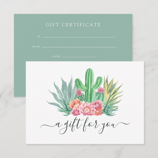 Watercolor Cactus Gift Certificate | Zazzle