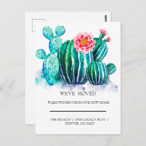 watercolor Cactus home moving Postcard | Zazzle