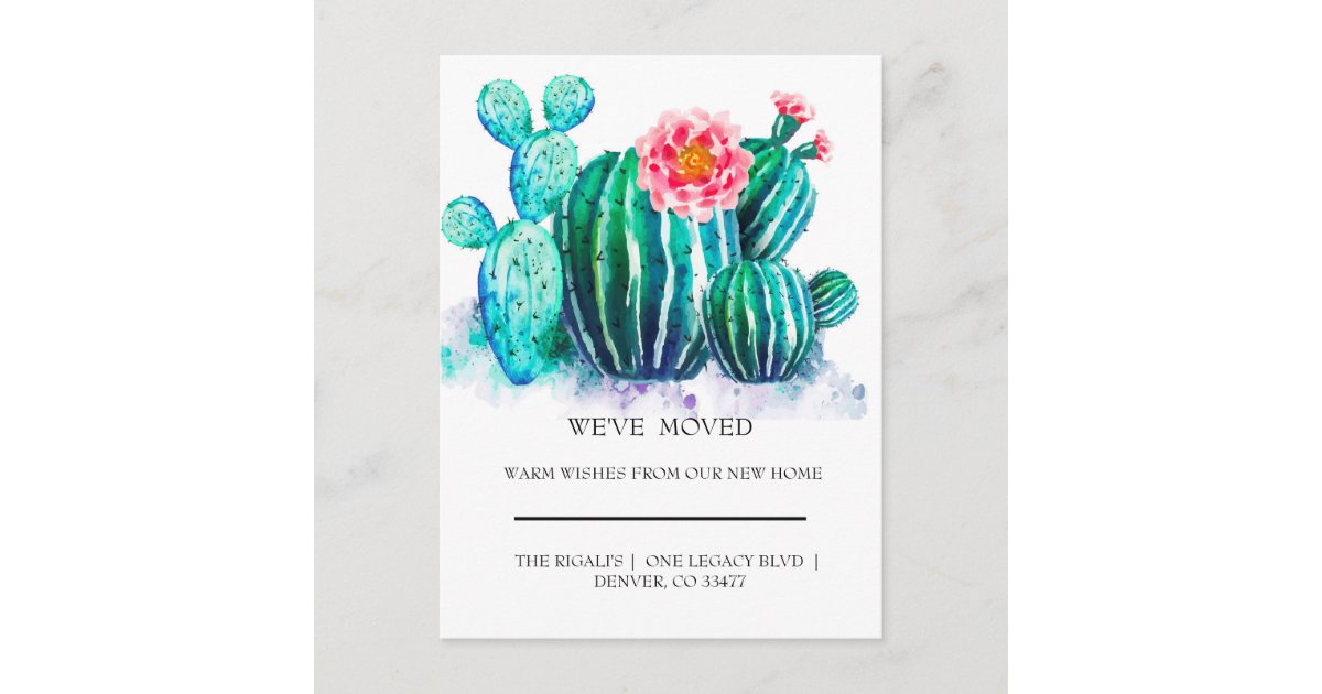 watercolor Cactus home moving Postcard | Zazzle
