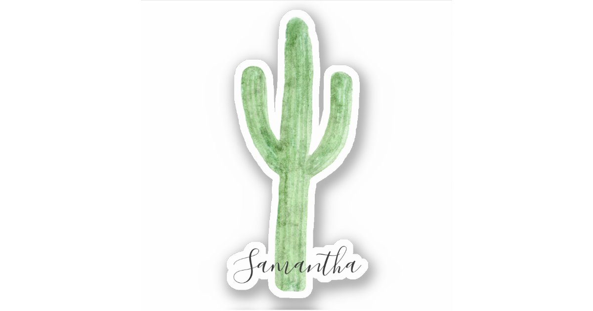 Watercolor Cactus Name Sticker | Zazzle