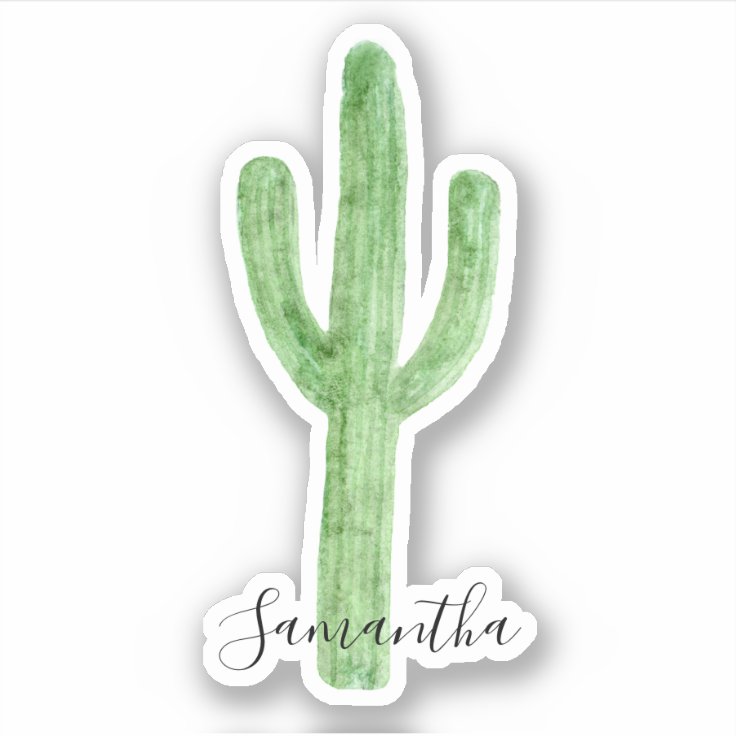 Watercolor Cactus Name Sticker | Zazzle