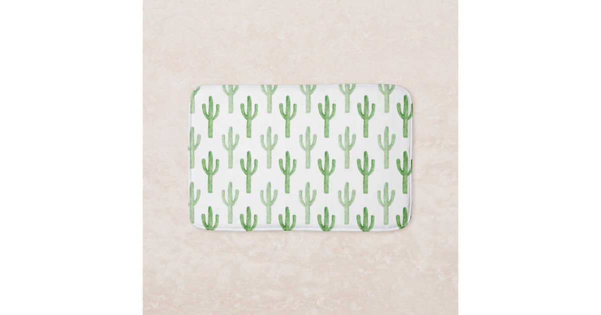 Watercolor Cactus Pattern Bath Mat | Zazzle