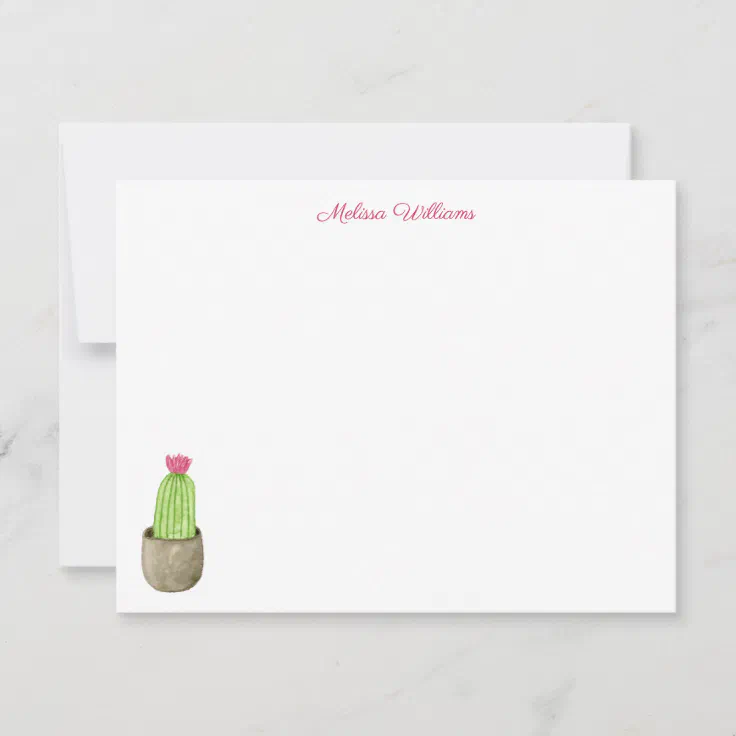 Watercolor Cactus Planter Personalized Stationery Note Card | Zazzle