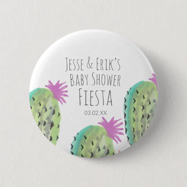 Watercolor Cactus Plants Hand Painted Baby Shower Button | Zazzle