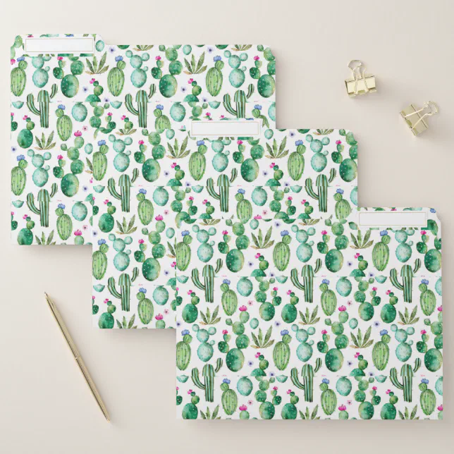 Watercolor Cactus Plants Pattern 2 File Folder | Zazzle