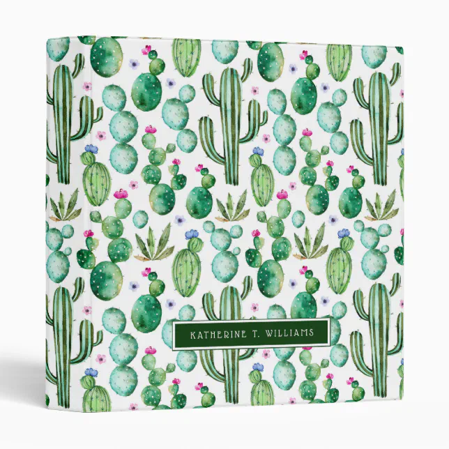 Watercolor Cactus Plants Pattern 3 Ring Binder | Zazzle