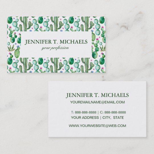 Watercolor Cactus Plants Pattern Business Card | Zazzle.com