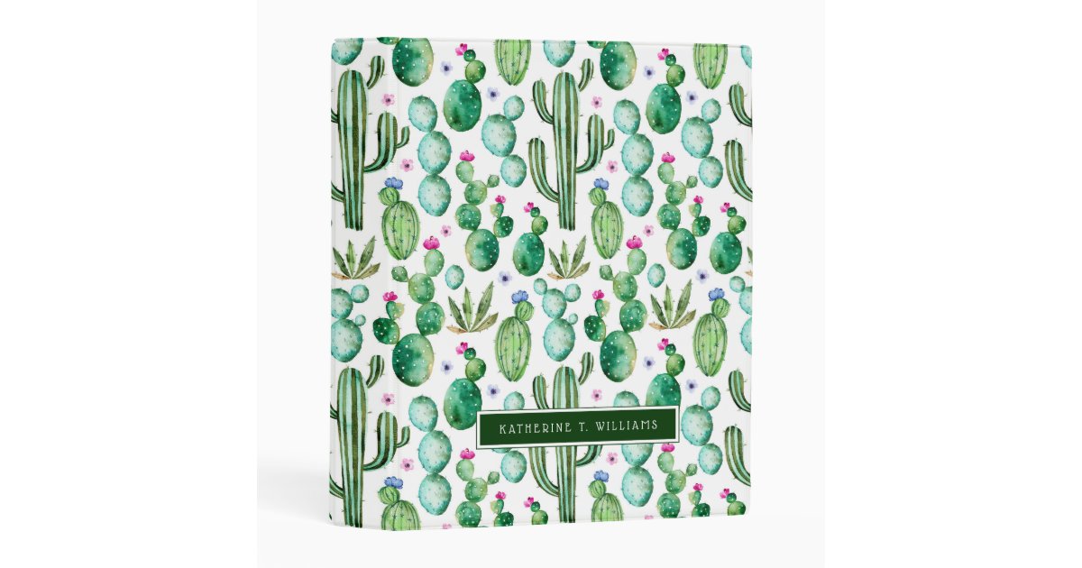 Watercolor Cactus Plants Pattern Mini Binder | Zazzle