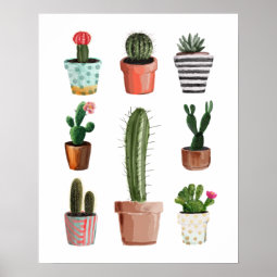 Watercolor Cactus Plants Poster | Zazzle