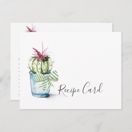 Watercolor Cactus Recipe Card | Zazzle