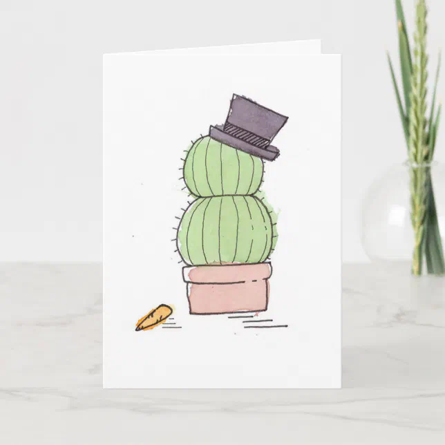 Watercolor Cactus Snowman Card | Zazzle