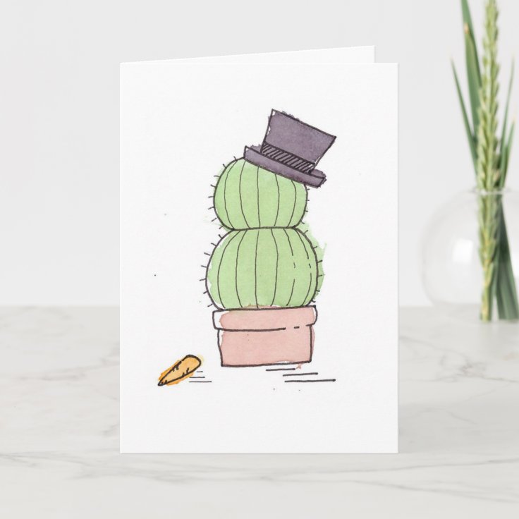 Watercolor Cactus Snowman Card | Zazzle