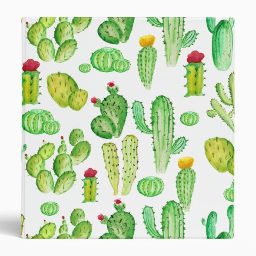 Watercolor Cactus Succulent Pattern School 3 Ring Binder | Zazzle