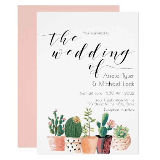 Watercolor Cactus Succulent Typography Wedding Invitation | Zazzle.com