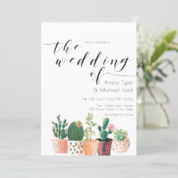 Watercolor Cactus Succulent Typography Wedding Invitation | Zazzle