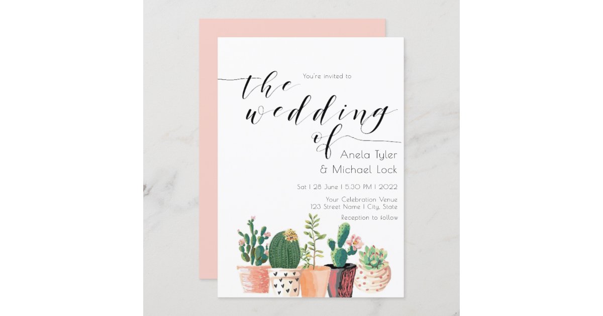 Watercolor Cactus Succulent Typography Wedding Invitation | Zazzle
