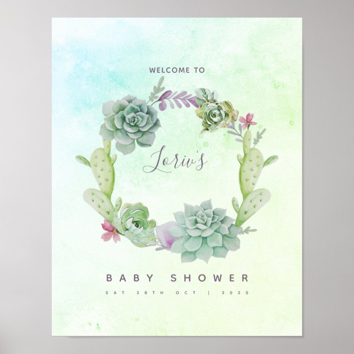 Watercolor Cactus Succulents Baby Shower Welcome Poster | Zazzle.com