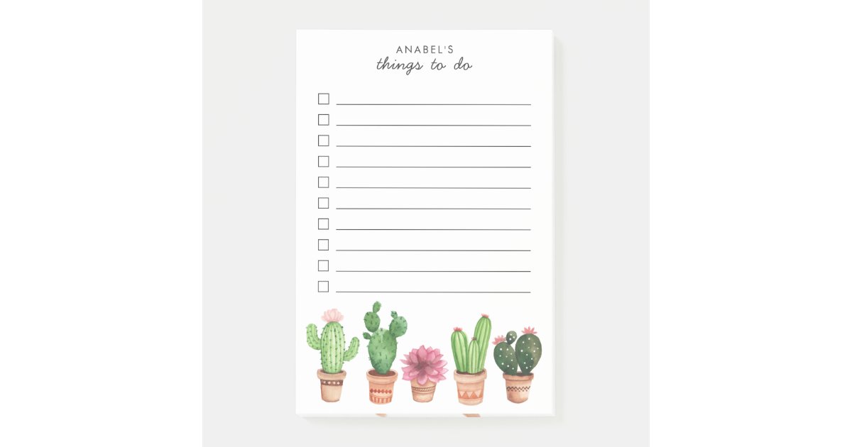 Watercolor Cactus Succulents Floral Blush Post-it Notes | Zazzle