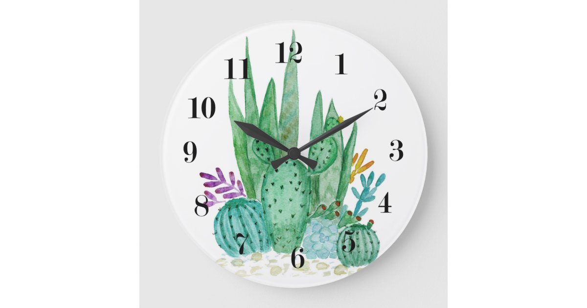 Watercolor , cactus , succulents large clock | Zazzle