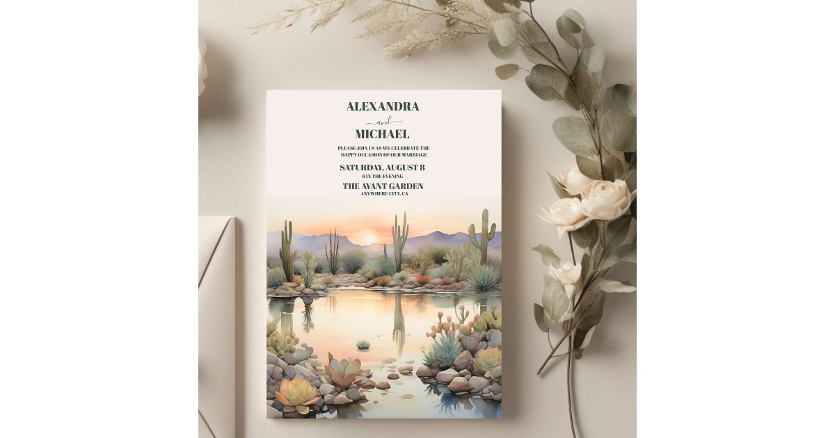 Watercolor Cactus Succulents Wedding Invitation | Zazzle