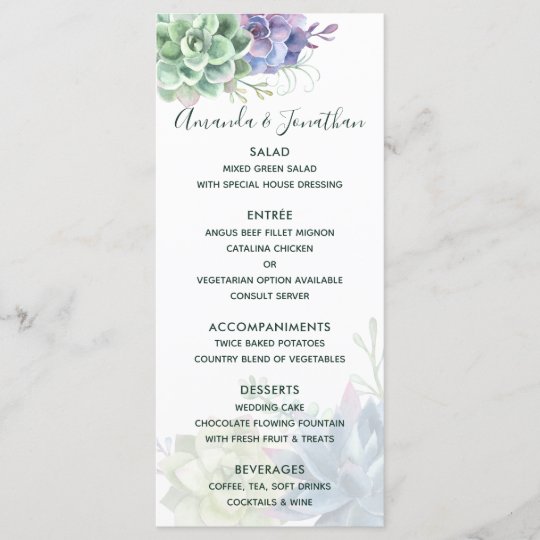 Watercolor Cactus Succulents Wedding Menu | Zazzle.com