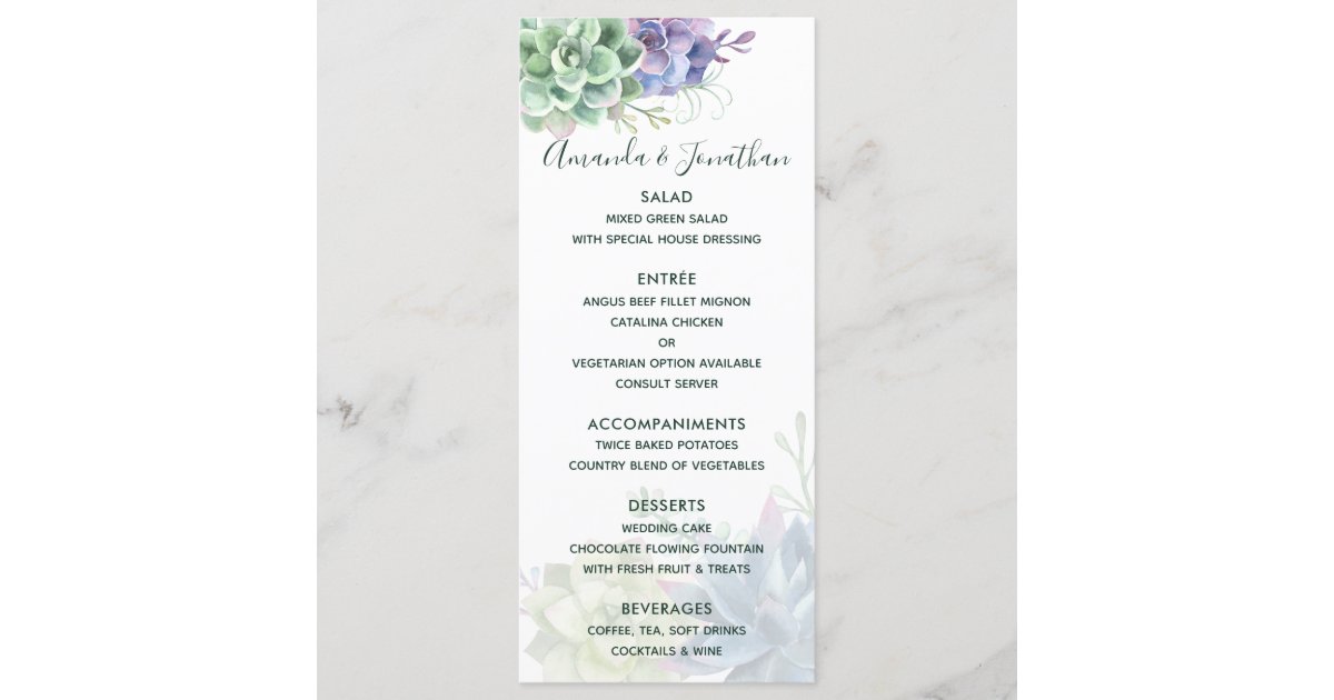 Watercolor Cactus Succulents Wedding Menu | Zazzle