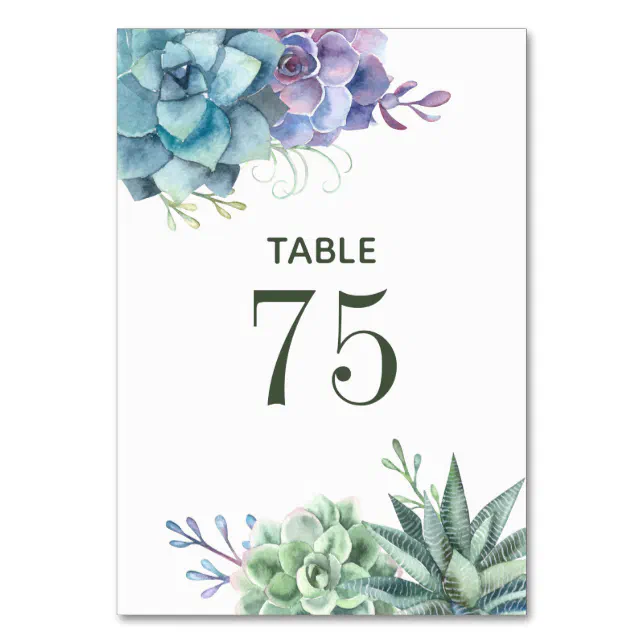 Watercolor Cactus Succulents Wedding Table Number | Zazzle