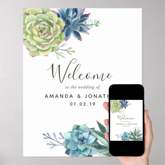 Watercolor Cactus Succulents Wedding Welcome Poster | Zazzle
