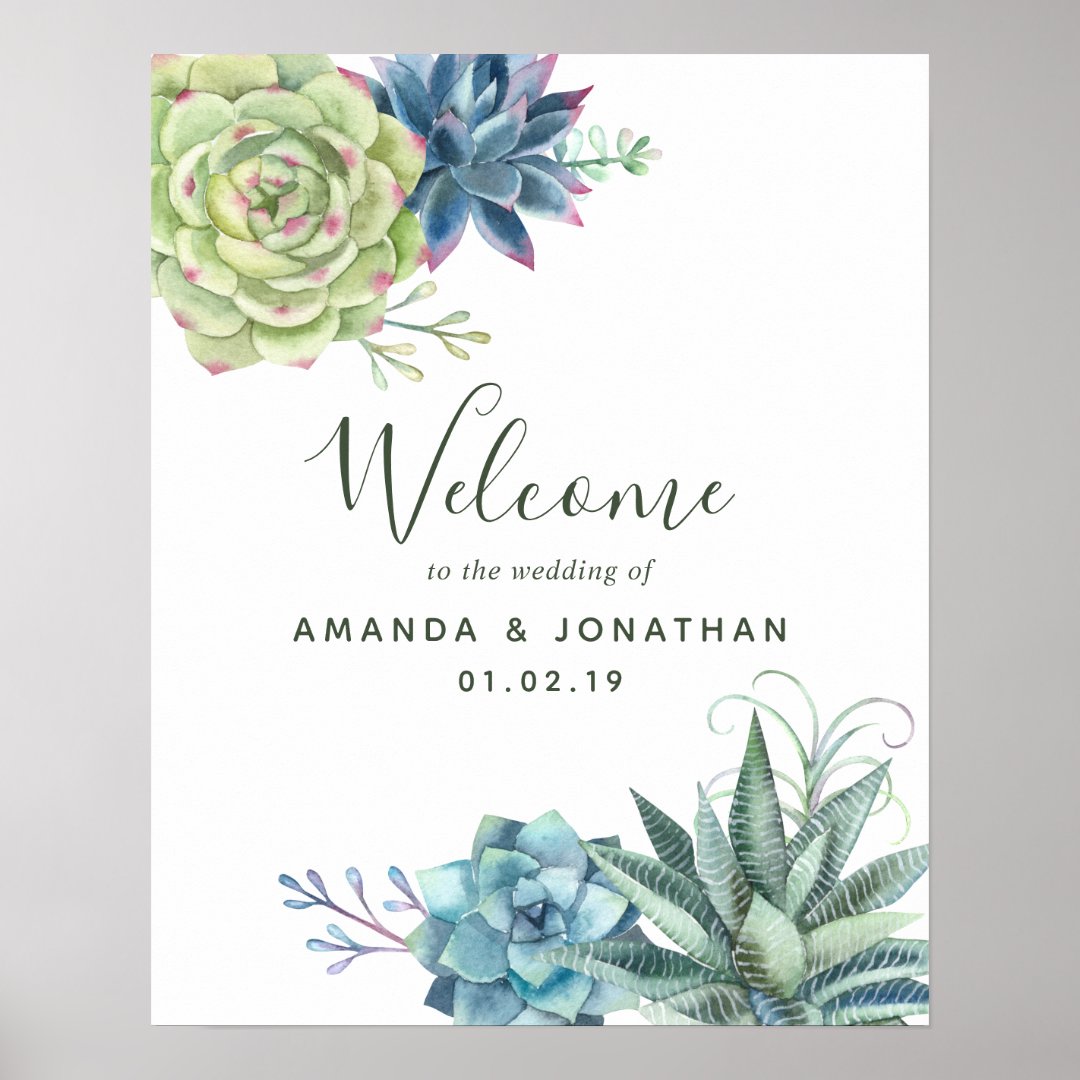 Watercolor Cactus Succulents Wedding Welcome Poster | Zazzle