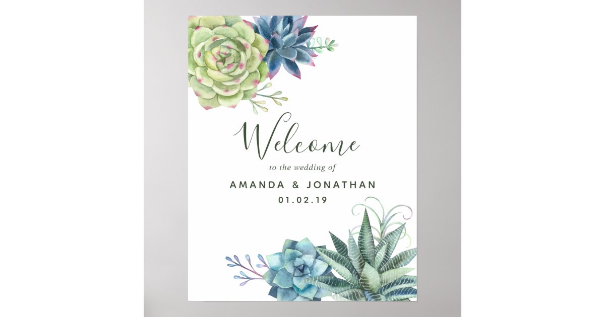 Watercolor Cactus Succulents Wedding Welcome Poster | Zazzle