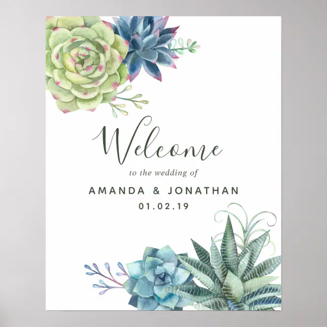 Watercolor Cactus Succulents Wedding Welcome Poster | Zazzle