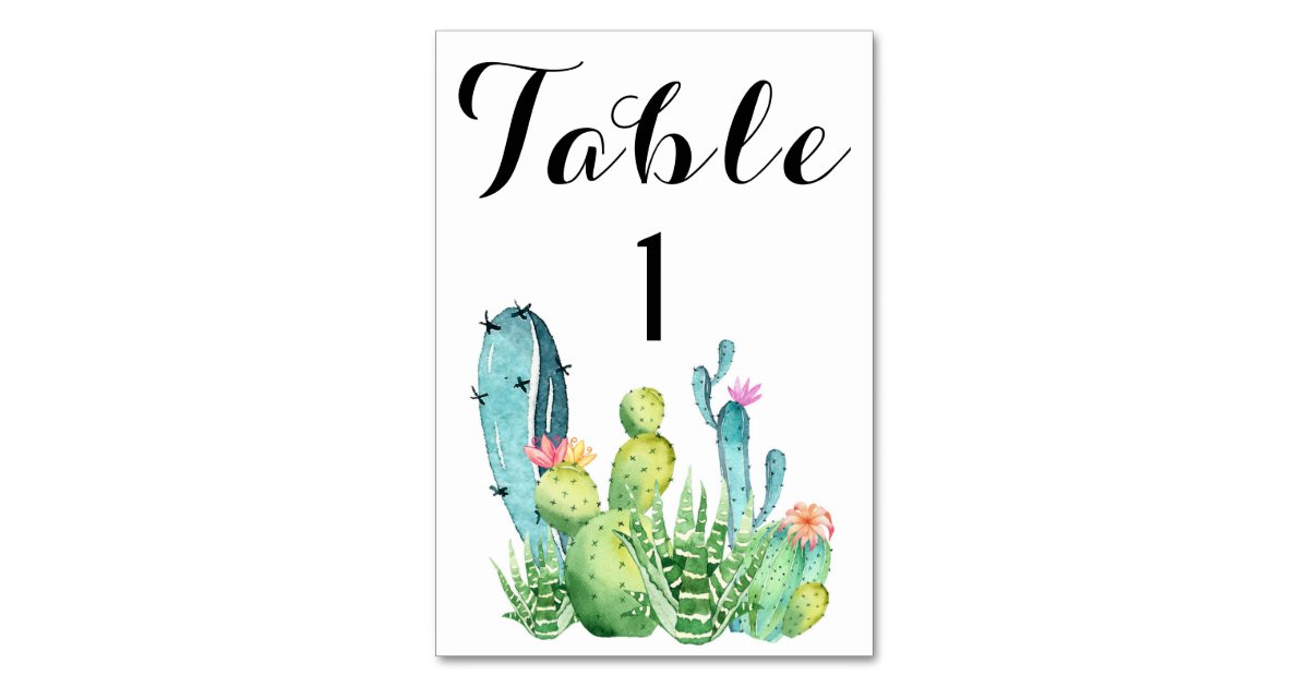 Watercolor Cactus Wedding Table Number Card | Zazzle