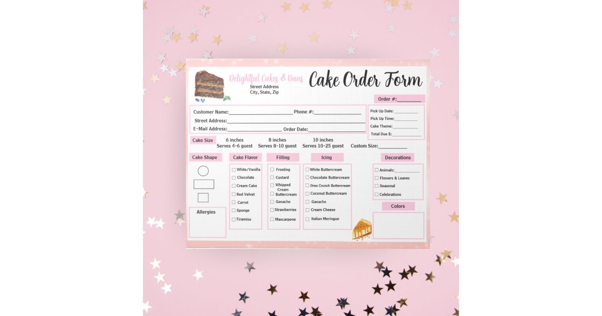 Watercolor Cakes Bakery Order Form Notepad | Zazzle