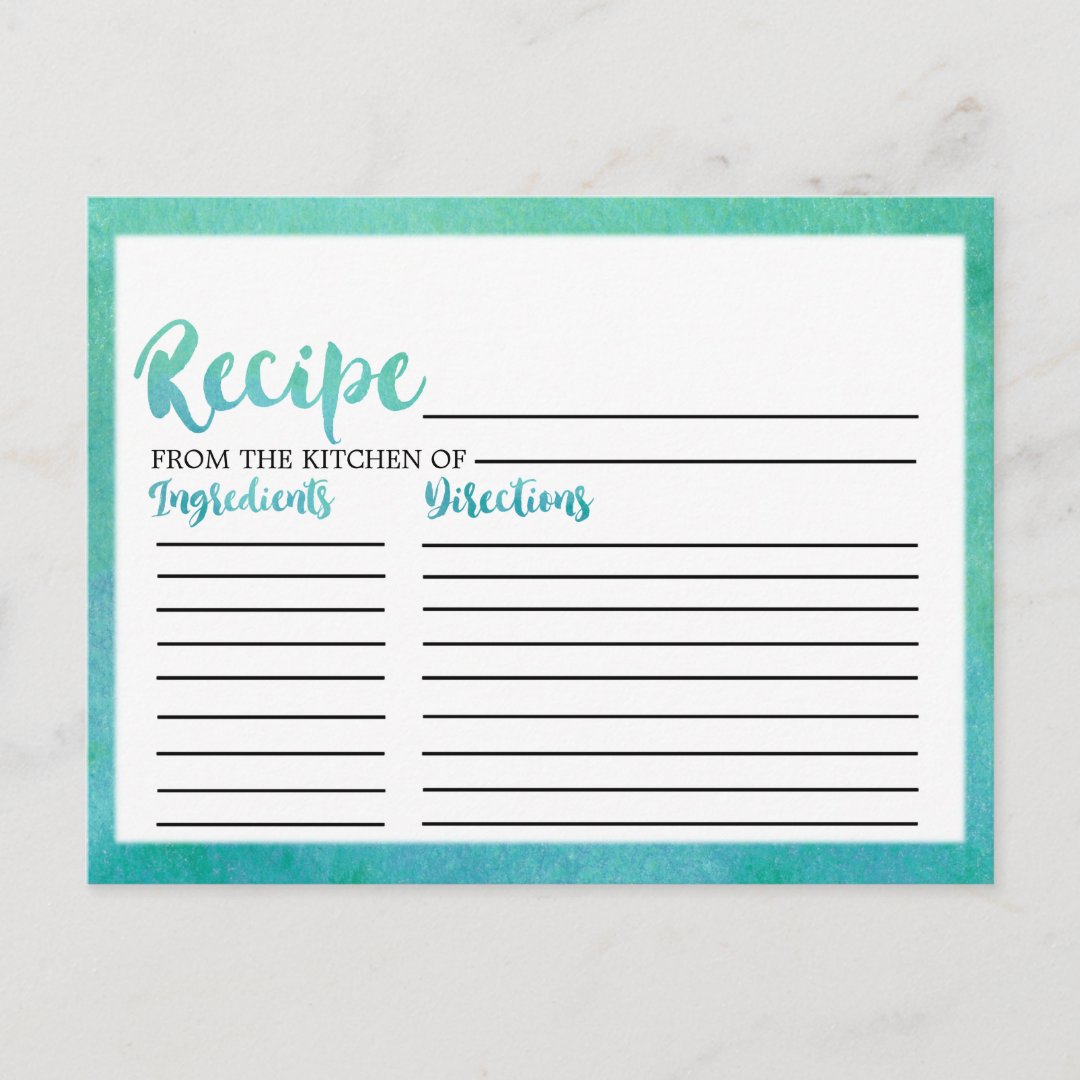Watercolor Calligraphy Bridal Shower Recipe Cards | Zazzle