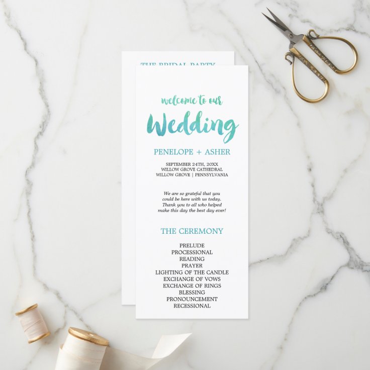 Watercolor Calligraphy Destination Wedding Program | Zazzle