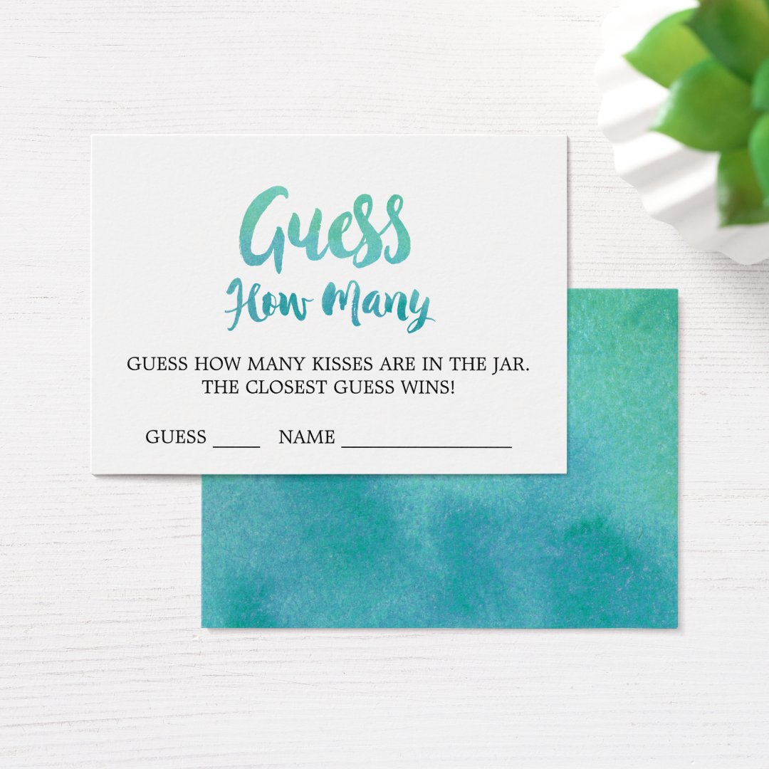 Watercolor Calligraphy Guess How Many Kisses Cards | Zazzle
