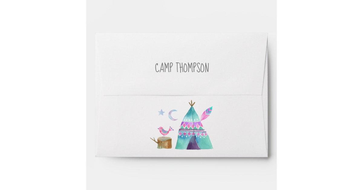Watercolor Camping Birthday Party Envelope | Zazzle