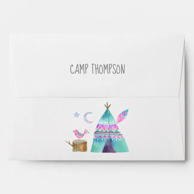 Watercolor Camping Birthday Party Envelope | Zazzle
