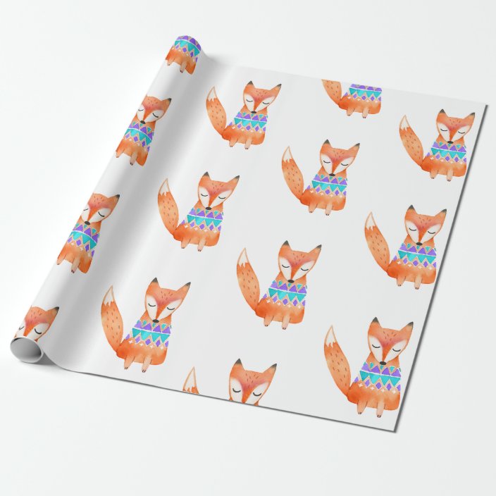 Watercolor Camping Fox Birthday Party Wrapping Paper | Zazzle.com