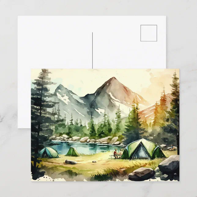 Watercolor Camping Nature Landscape Postcard | Zazzle