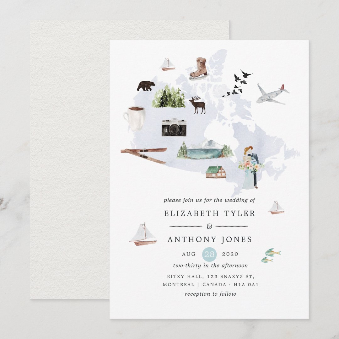 Watercolor Canada Destination Wedding Invitation | Zazzle