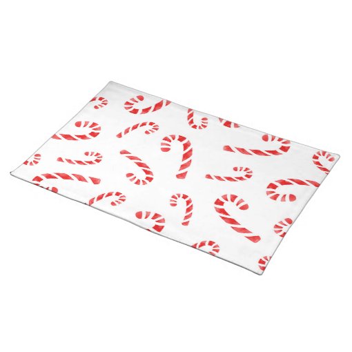 Watercolor Candy Cane Pattern Cloth Placemat | Zazzle