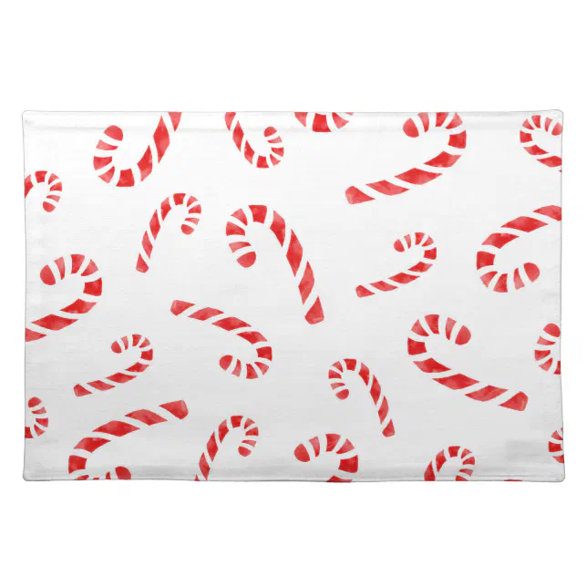 Watercolor Candy Cane Pattern Cloth Placemat | Zazzle