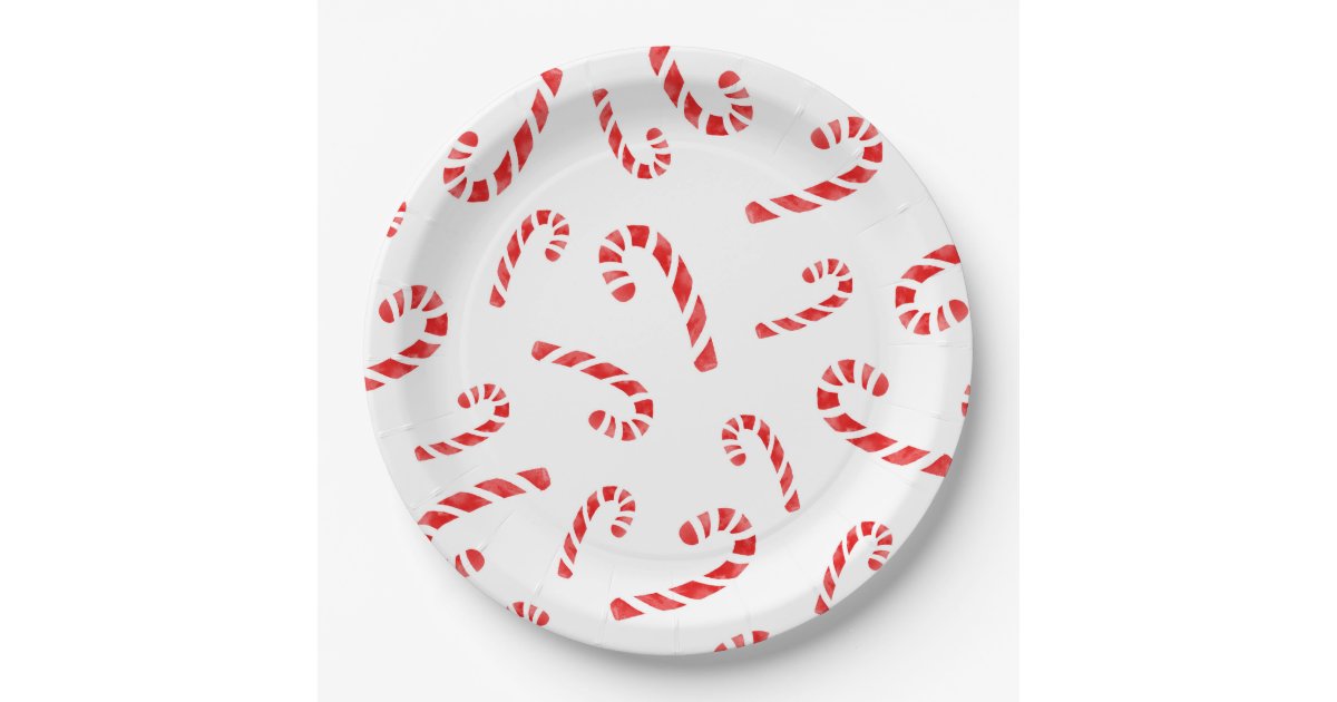 Watercolor Candy Cane Pattern Paper Plates | Zazzle