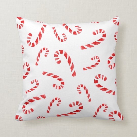 Watercolor Candy Cane Pattern Throw Pillow | Zazzle.com