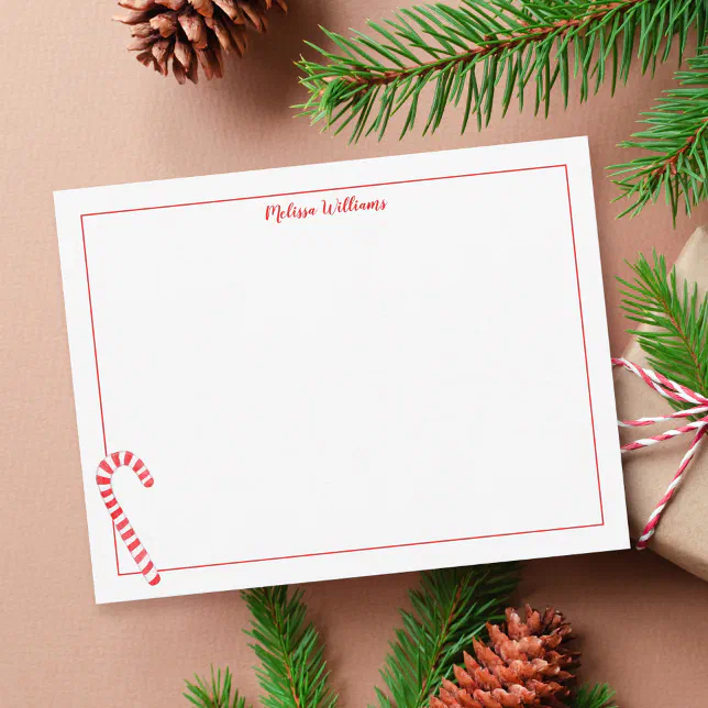Watercolor Candy Cane Personalized Stationery Note Card | Zazzle