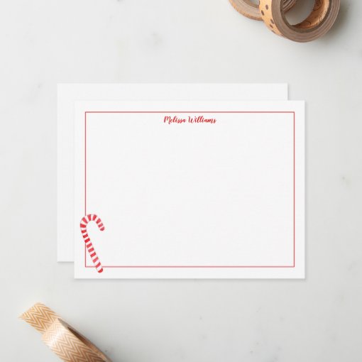 Watercolor Candy Cane Personalized Stationery Note Card | Zazzle