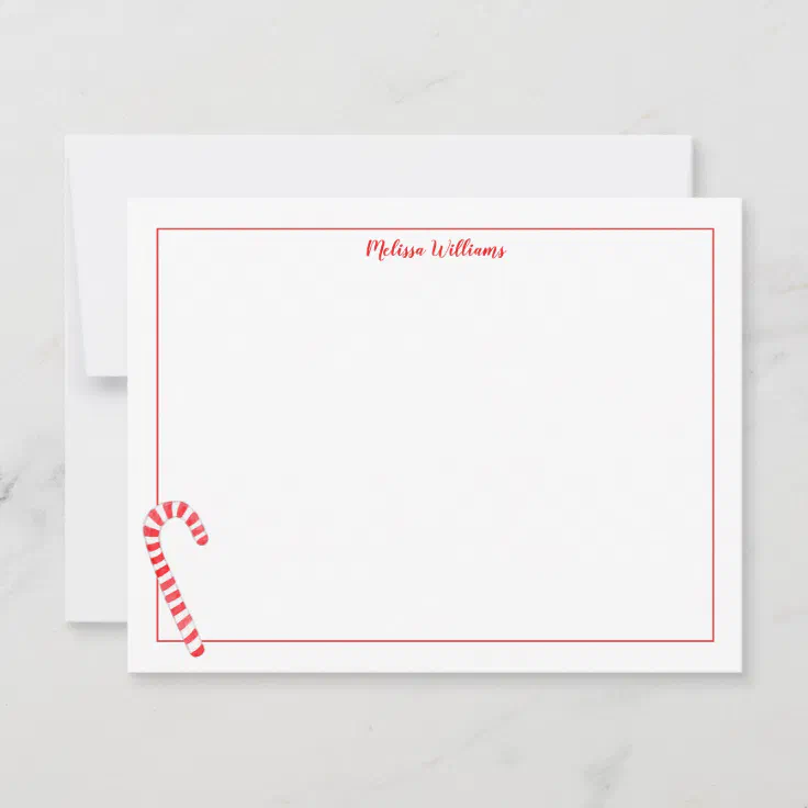 Watercolor Candy Cane Personalized Stationery Note Card | Zazzle